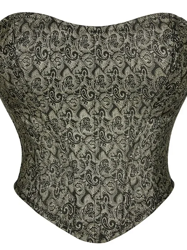 Black Front Lacing Brocade Corset For Women - corsetstop
